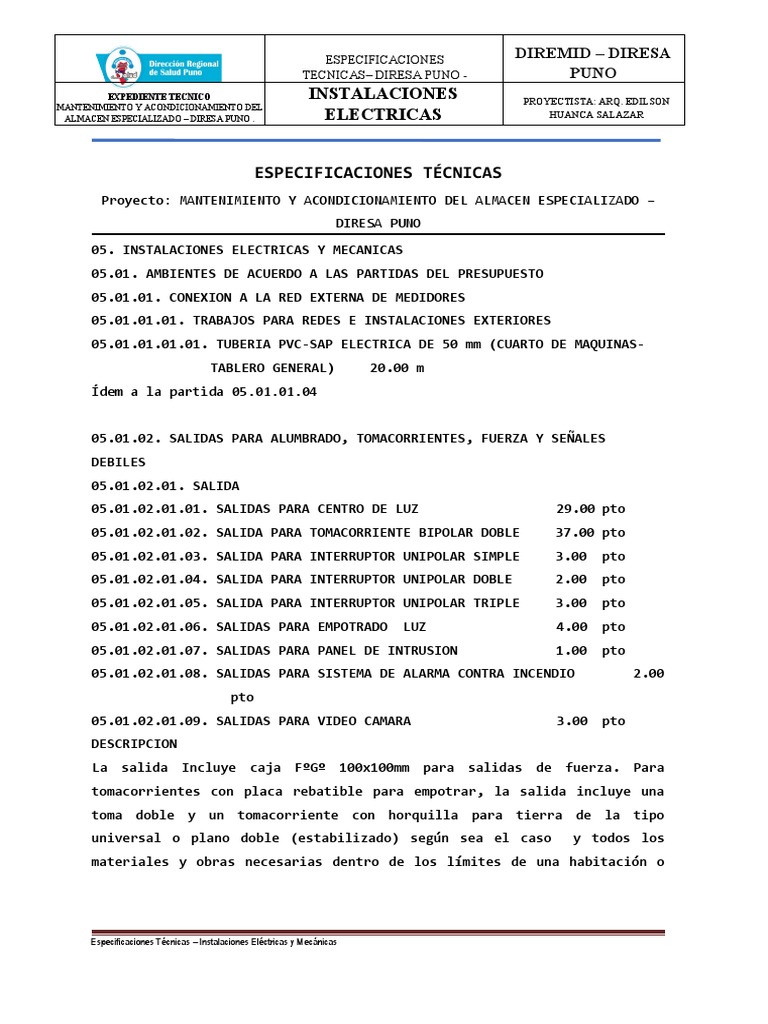 5.-Especificaciones de Instalaciones Electricas - Diremid - Diresa | Descargar gratis PDF ...