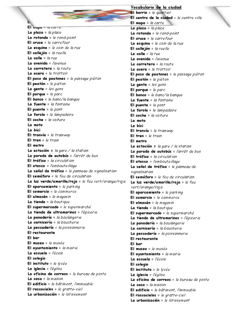 Vocabulario de La Ciudad | PDF | Transporte | Transporte de tierra
