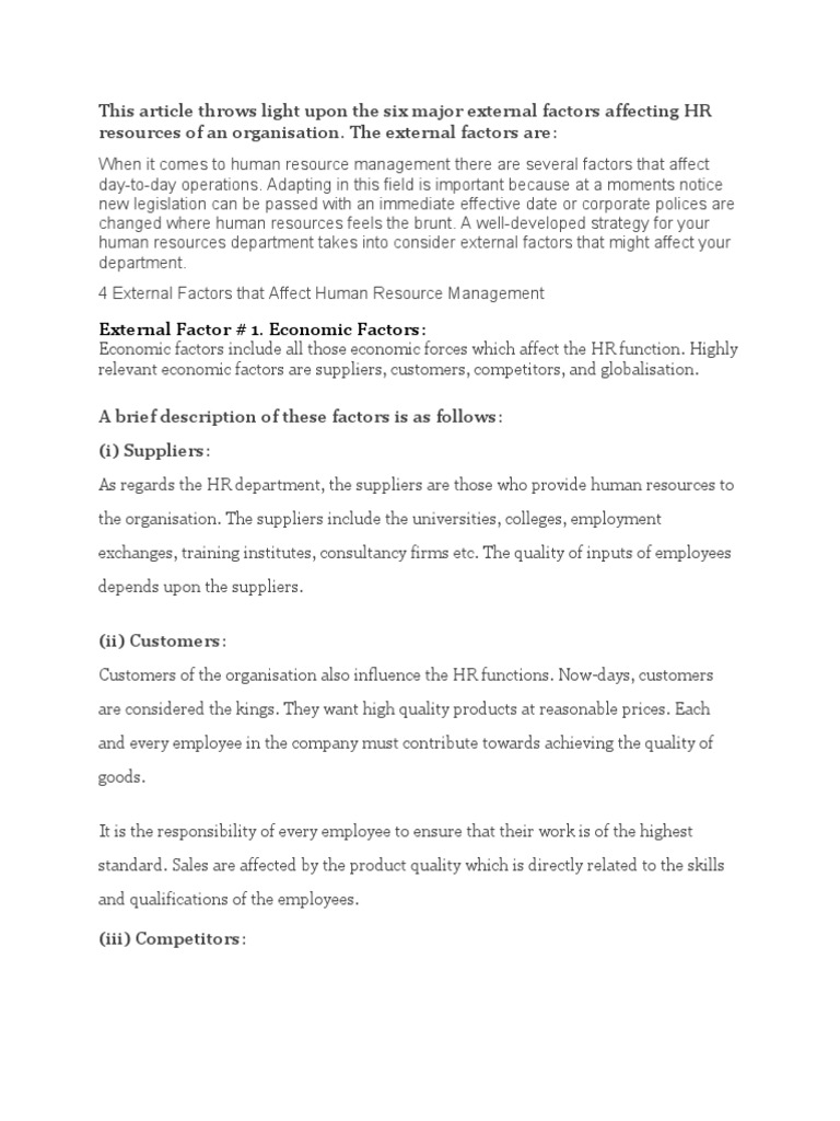 External Factors Impacting HR Management | PDF | Human Resource ...