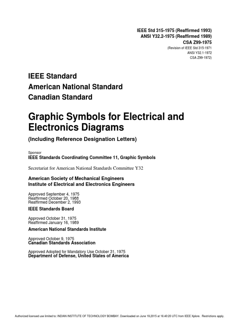 IEEE 315-1975 ANSI Y32.2-1975 - Graphic Symbols For Electrical and Electronics Diagrams | PDF