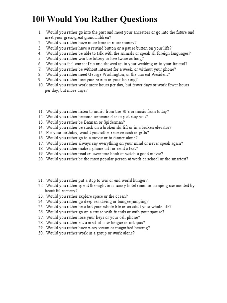 100 Would You Rather Questions-Best | PDF