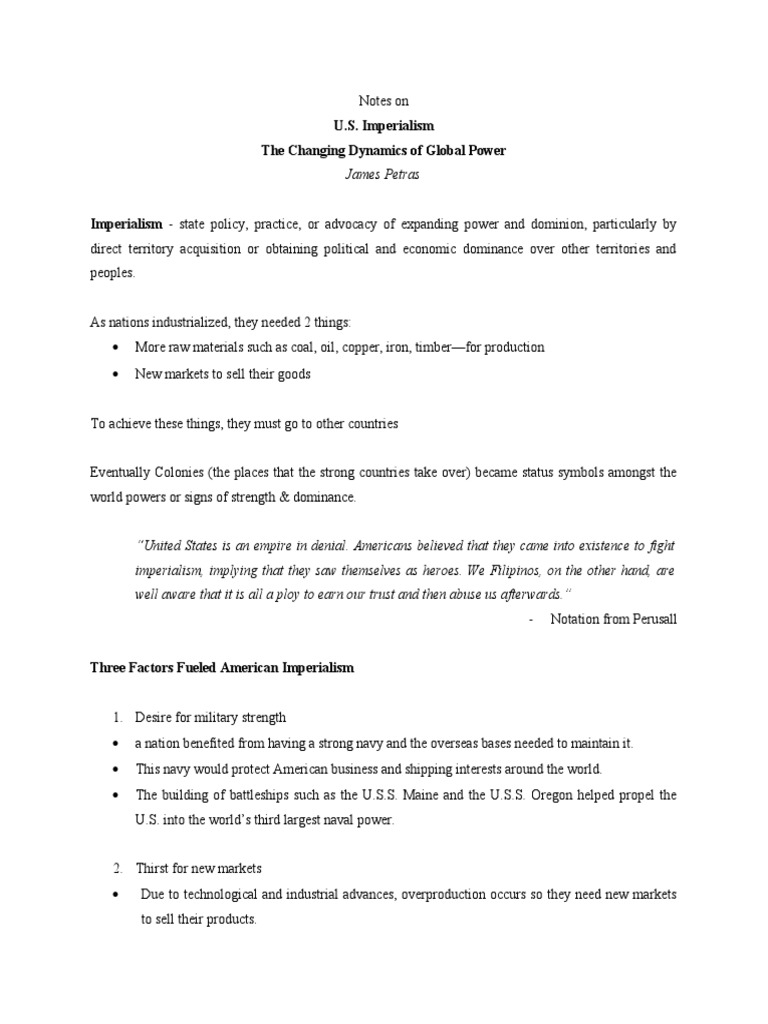 Notes On US Imperialism (2020) | PDF | Imperialism | The United States