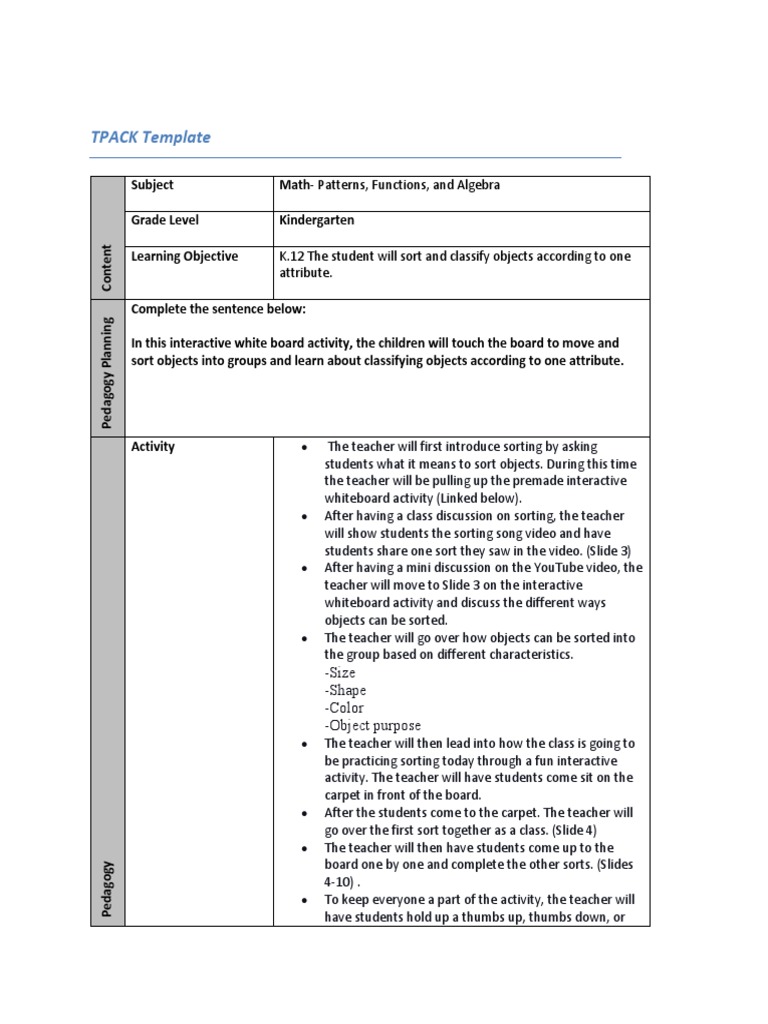 Sorting Lesson Plan | PDF | Teachers | Pedagogy