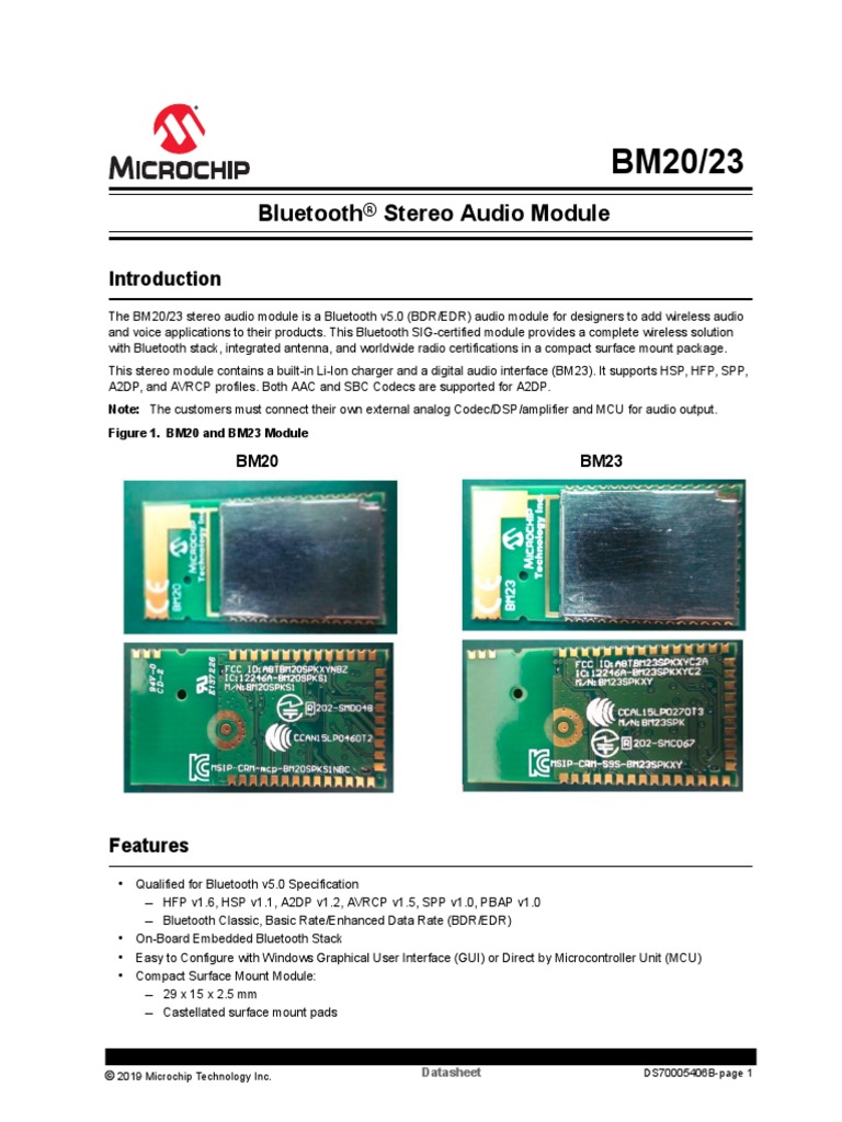 BM20 23 Bluetooth Stereo Audio Module Data Sheet DS70005406B | PDF ...
