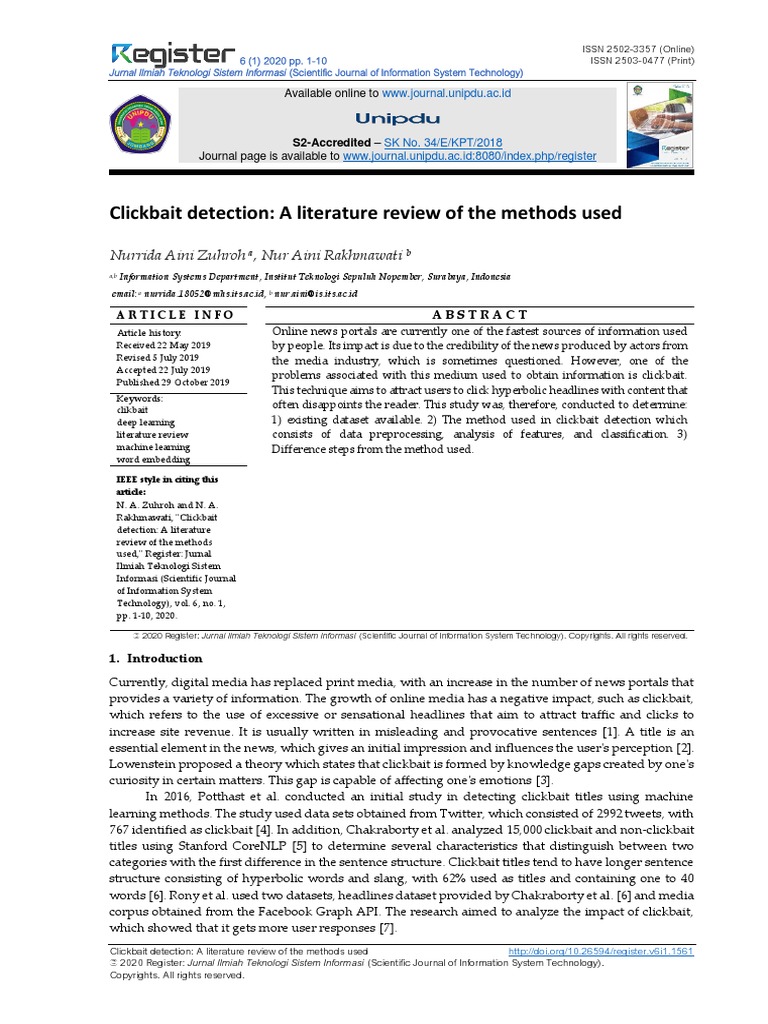 Clickbait Detection: A Literature Review of The Methods Used | PDF | Deep Learning | Artificial ...