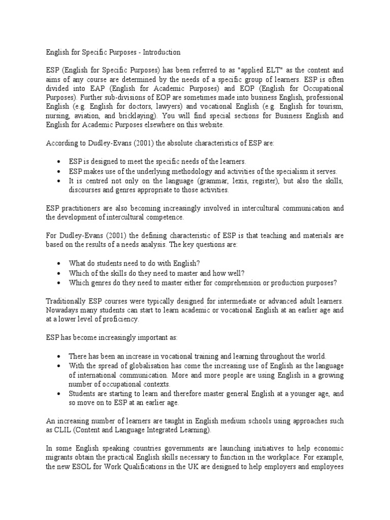 English For Specific Purposes | PDF | English As A Second Or Foreign ...