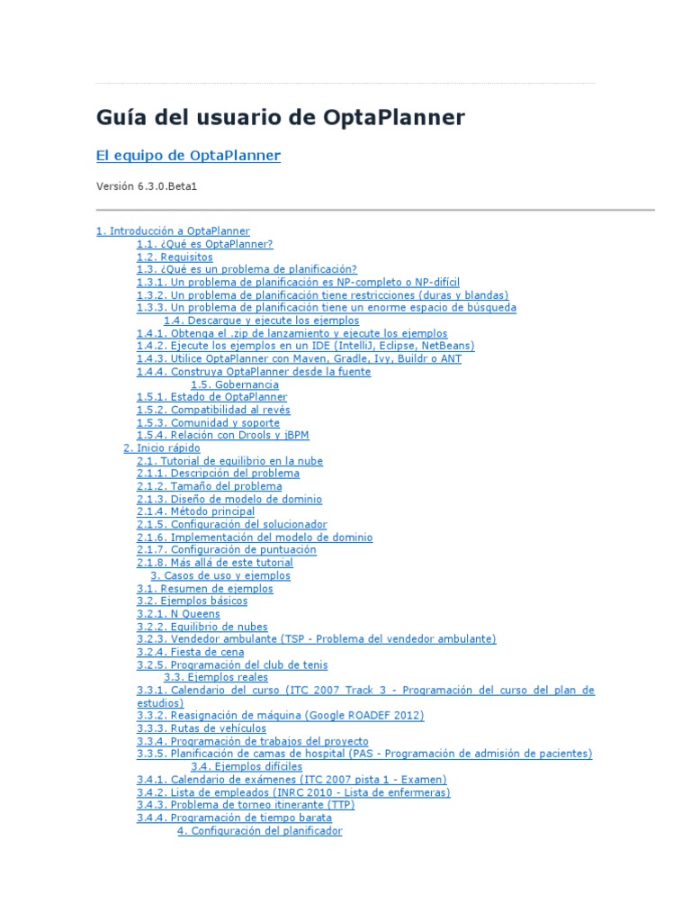 Guía Del Usuario de OptaPlanner | PDF | Java (lenguaje de programación) | Vuelo salvaje