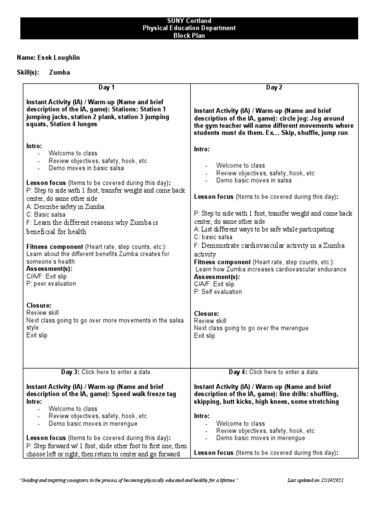 Zumba Block Plan Mac | PDF | Heart Rate | Physical Fitness
