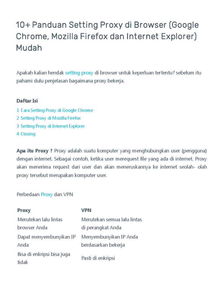 Cara Setting Proxy Di Browser Google Chrome Dan Firefox | PDF