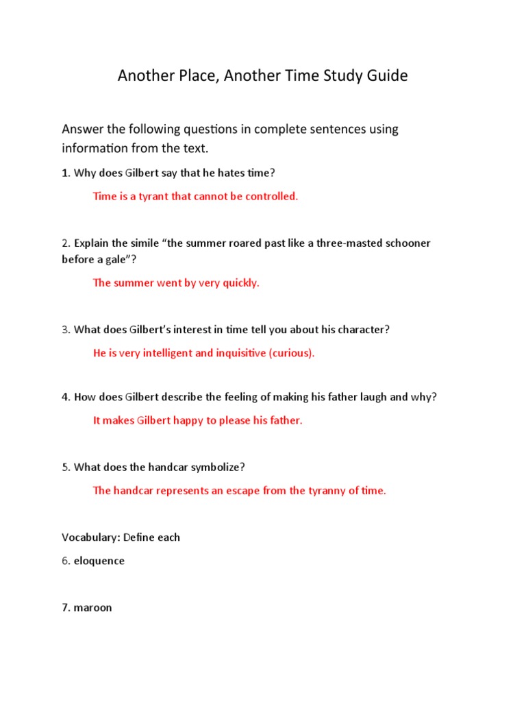 Another Place, Another Time Study Guide | PDF