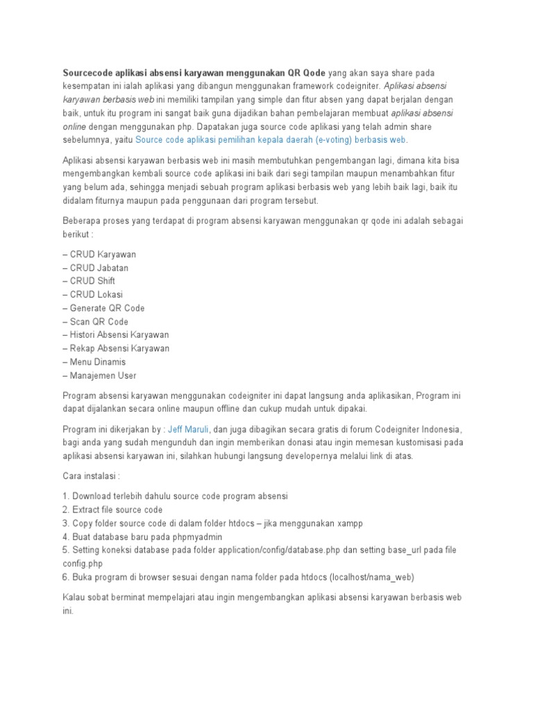 Source Code Aplikasi Absensi Karyawan QR Code | PDF