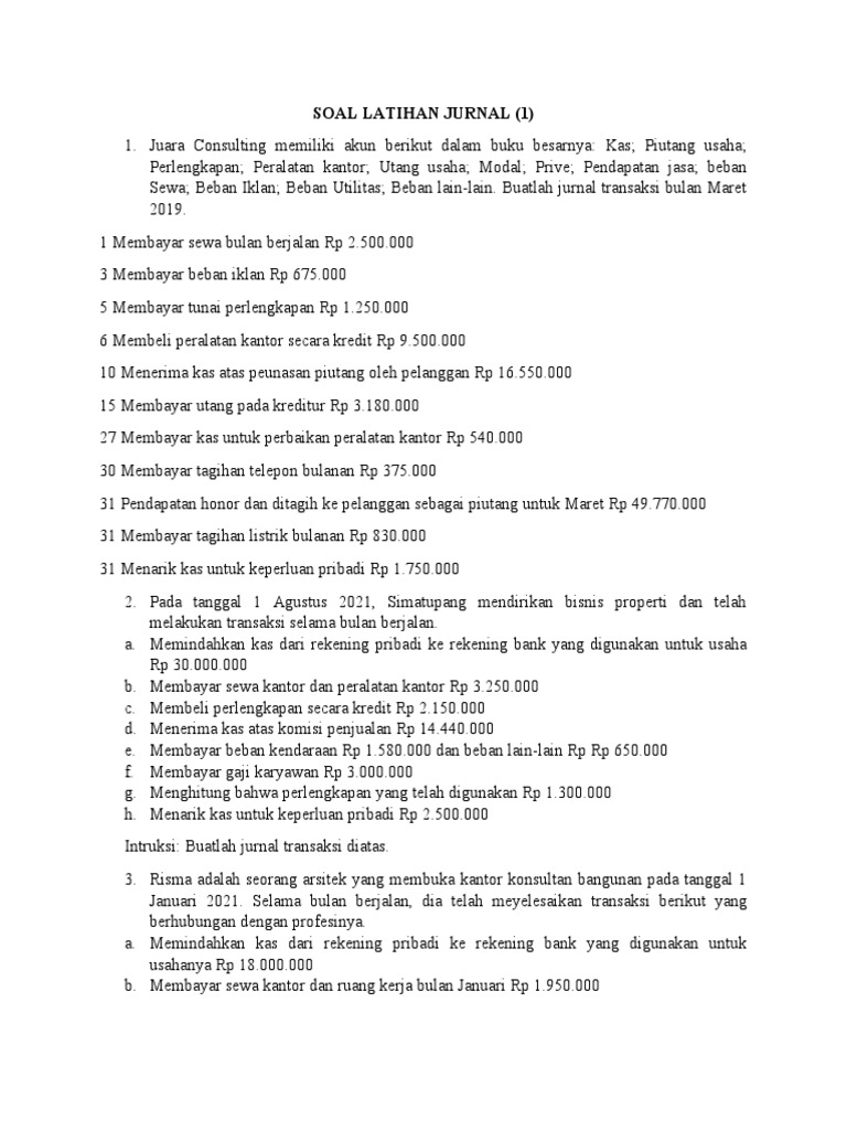Soal Latihan Jurnal | PDF | Bisnis | Pengelolaan Keuangan & Uang