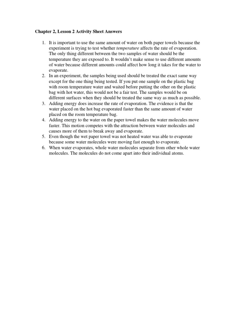 Chapter 2, Lesson 2 Activity Sheet Answers | PDF
