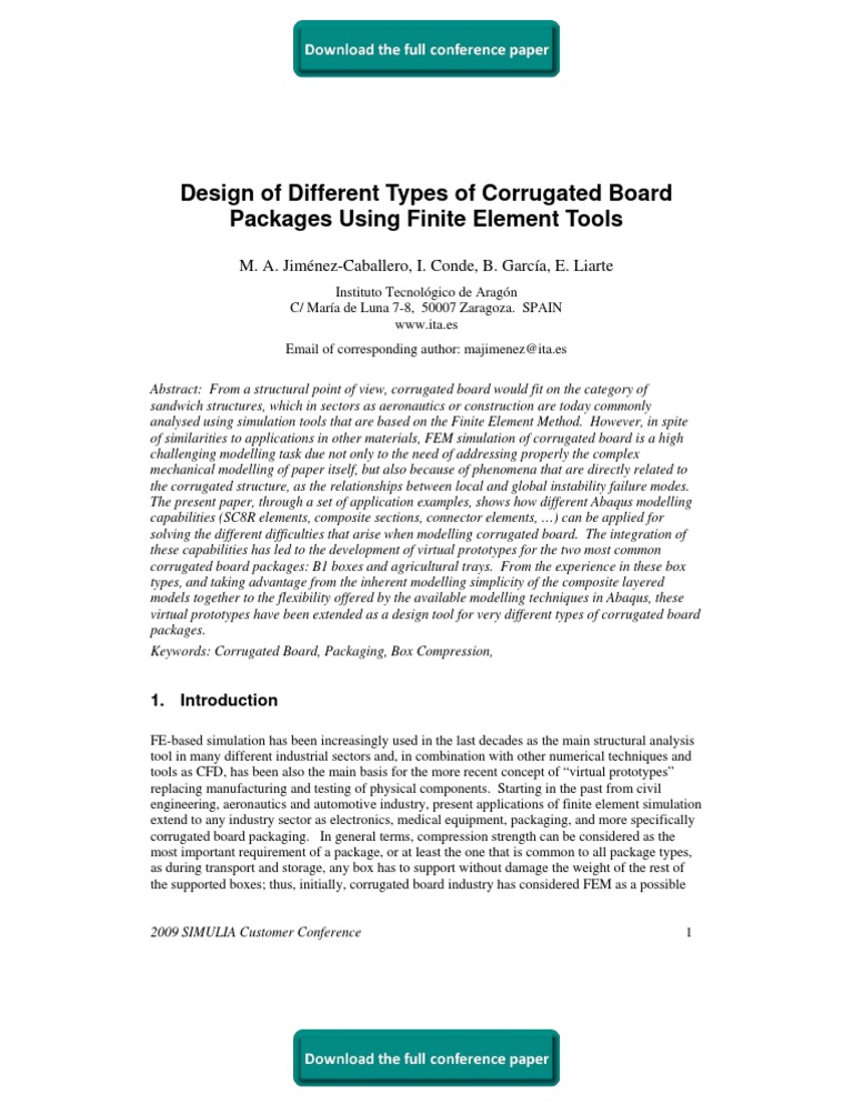 Design Of Different Types Of Corrugated Board Packages Using Finite Element Tools Pdf Finite