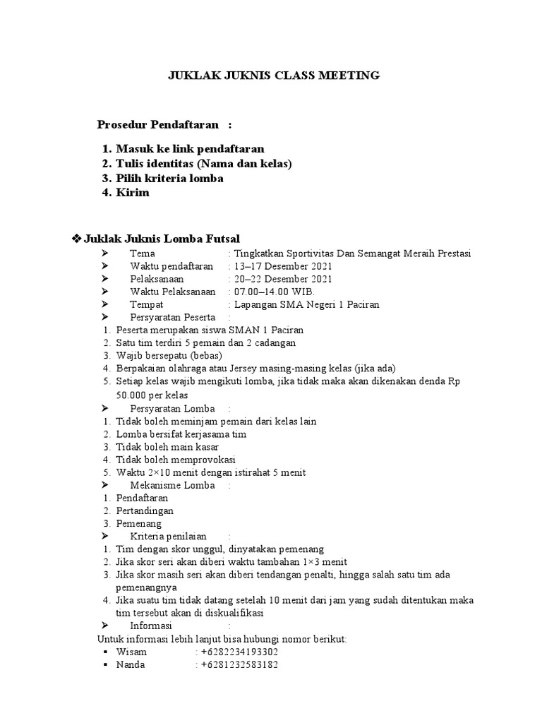 Juklak Juknis Lomba Class Meeting | PDF
