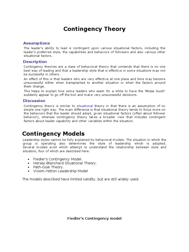 Exploring Contingency Theory and Its Models of Effective Leadership ...