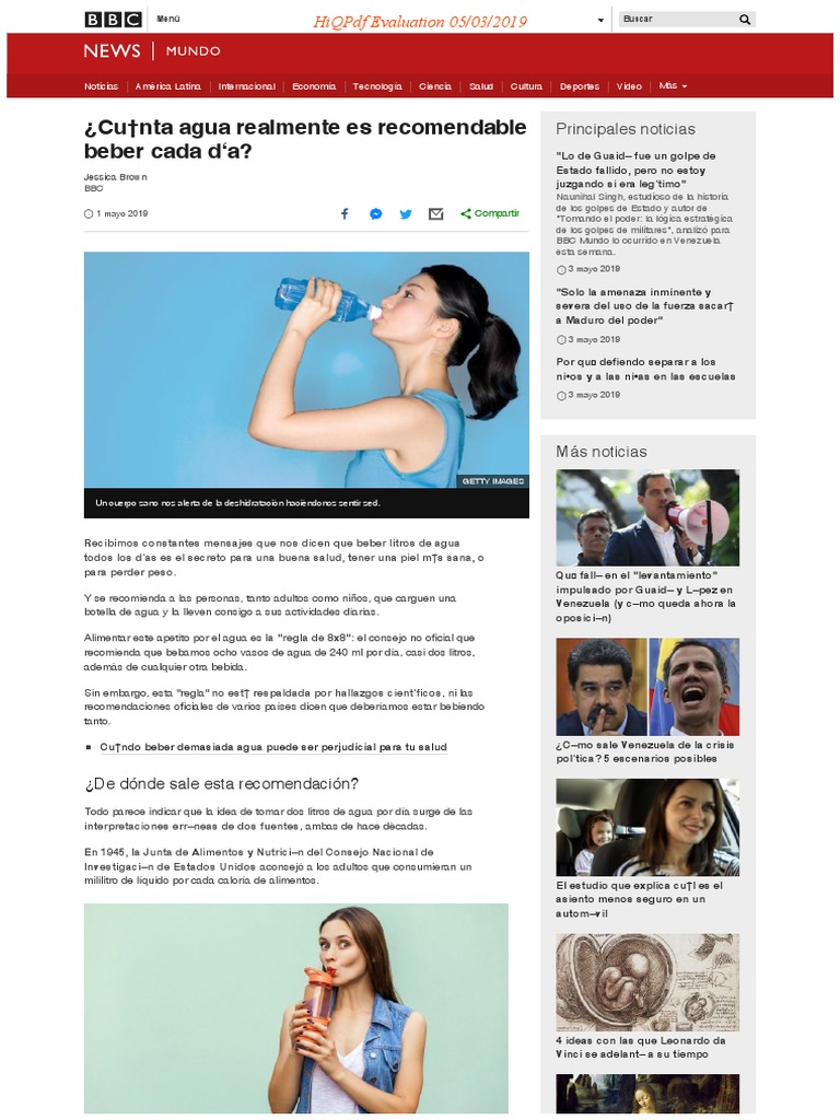 Cuanta Agua Hay Que Beber | PDF | Deshidración | Agua