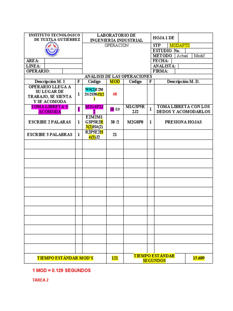 Formato Modapts Ejemplo | PDF