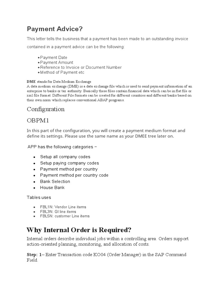 Payment Advice?: Configuration Obpm1 | PDF