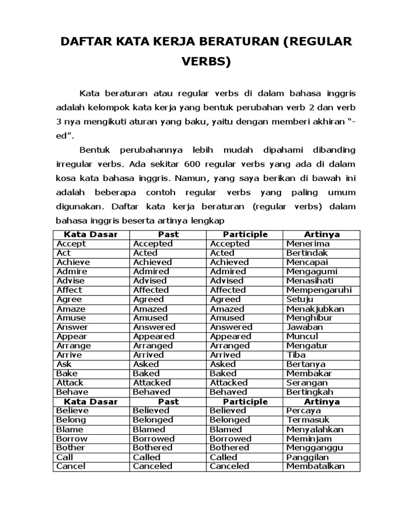 Berikut Daftar Regular Dan Irregular Verbs V1, V2, V3,, 59% OFF