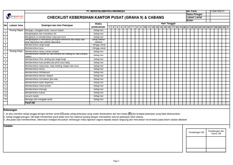 Cheklist Ruang Meeting Dan Ruang Kerja | PDF