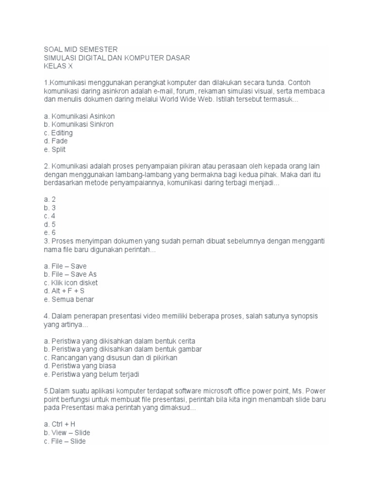Soal Mid Semester Simulasi Digital Kelas X | PDF