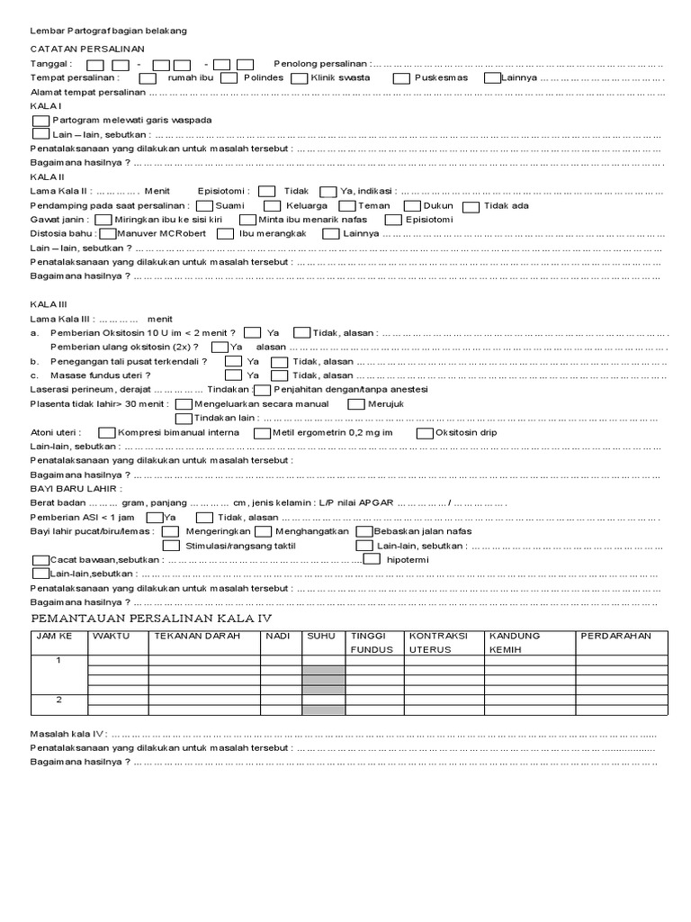 Lembar Partograf Bagian Belakang | PDF