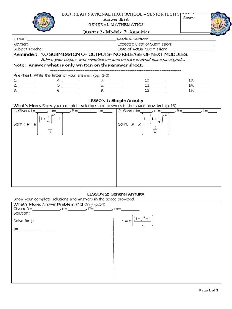General Mathematics: Annuities Module | PDF | Mathematics | Applied Mathematics