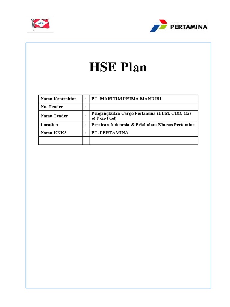 HSE Plan for Pertamina Cargo Transport | PDF | Business | Technology ...