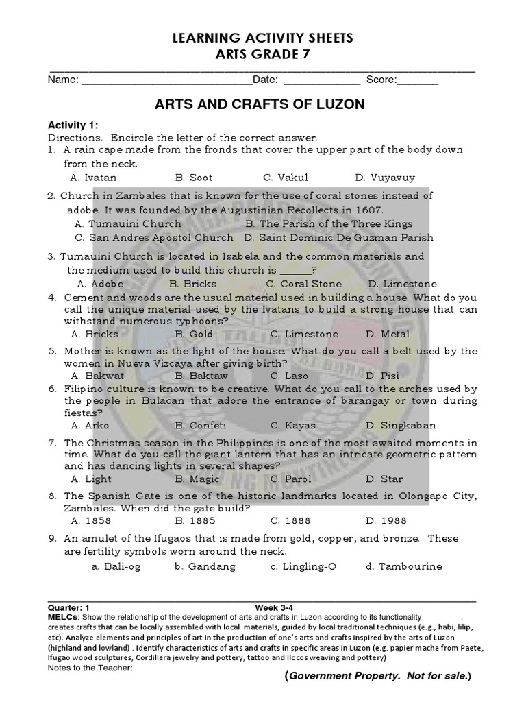 Learning Activity Sheets Arts Grade 7 | Download Free PDF | Luzon