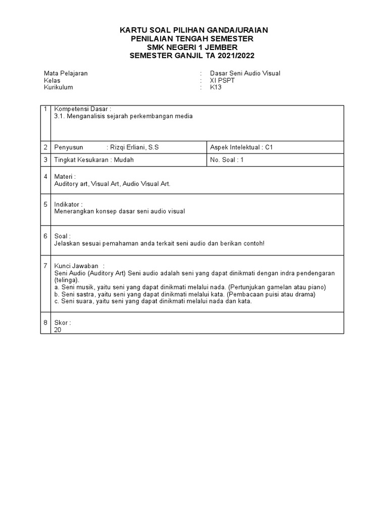 KARTU SOAL PTS Ganjil MANPRO XII | PDF