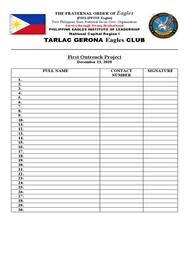 Tarlac Gerona Eagles Club Registration Form | PDF