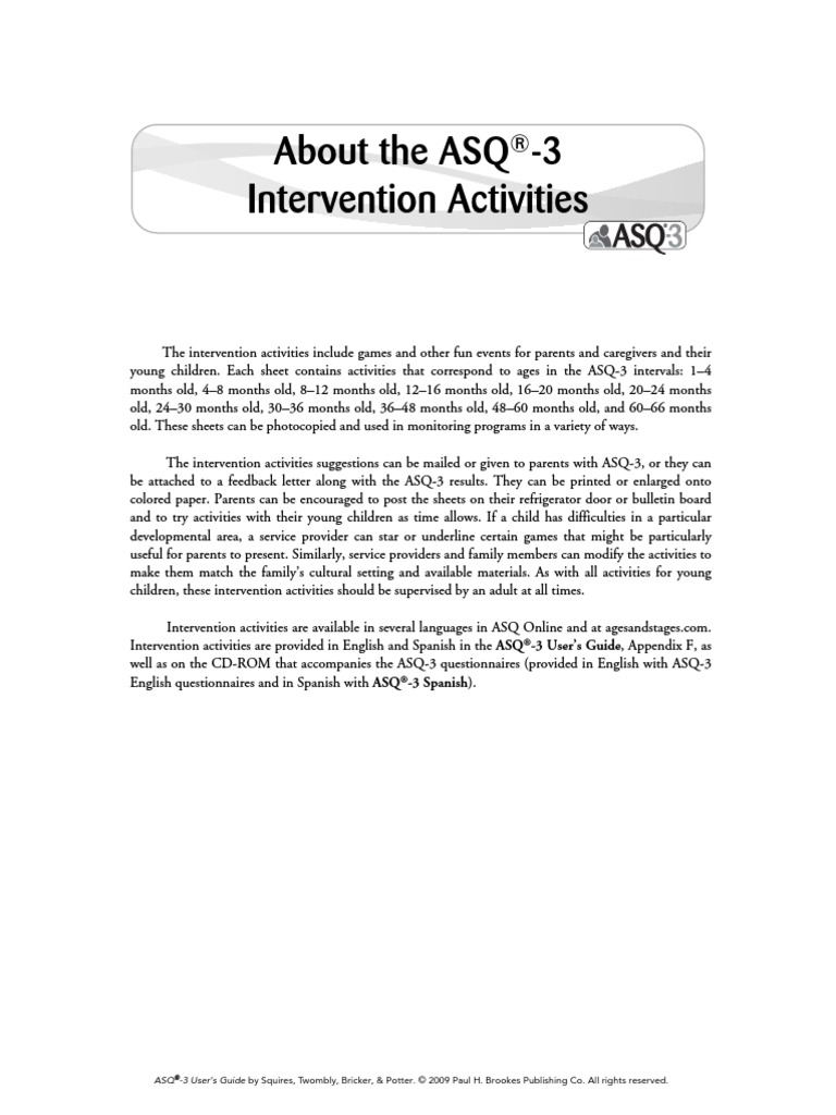ASQ3 Intervention Activities Handouts | PDF | Toys