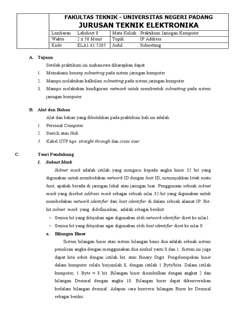 Labsheet 8 IP Address Subnetting | PDF