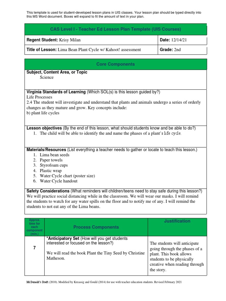 2nd Grade Plant Life Cycle Plan | PDF | Lesson Plan | Teachers