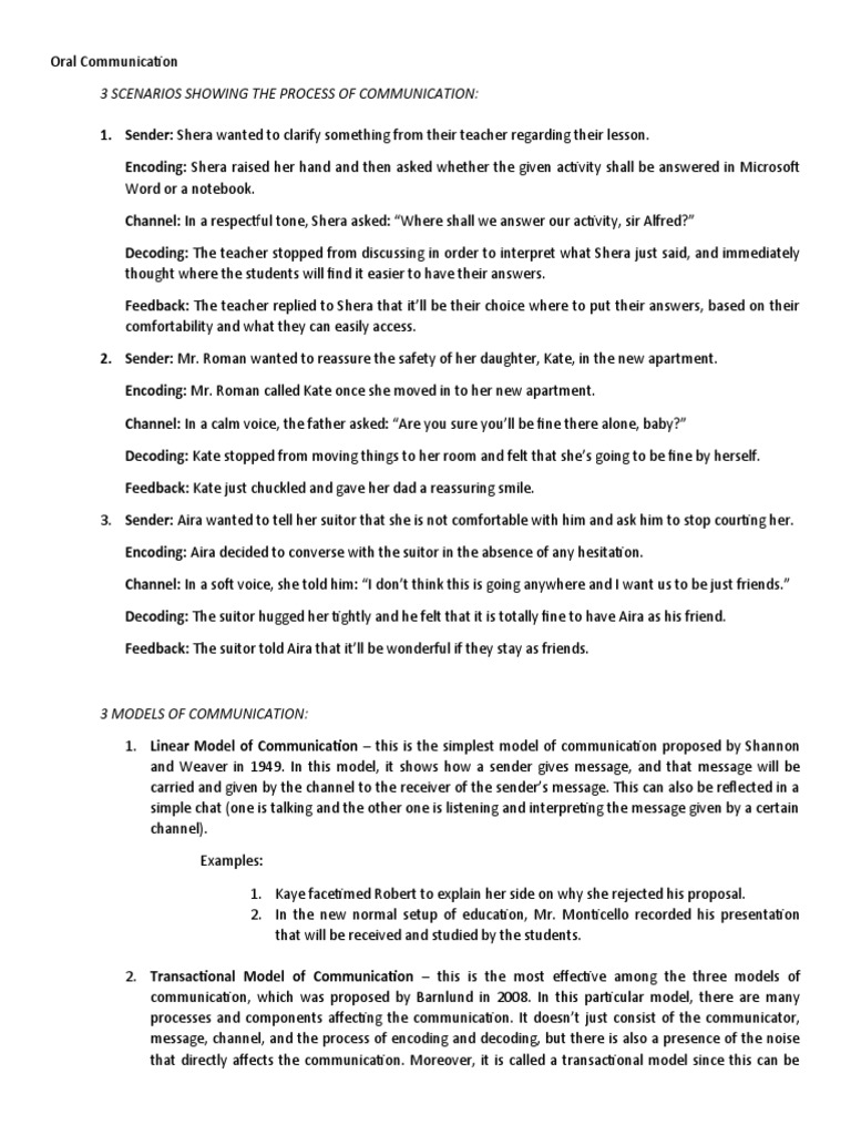 3 Scenarios Showing The Process of Communication | PDF | Communication ...