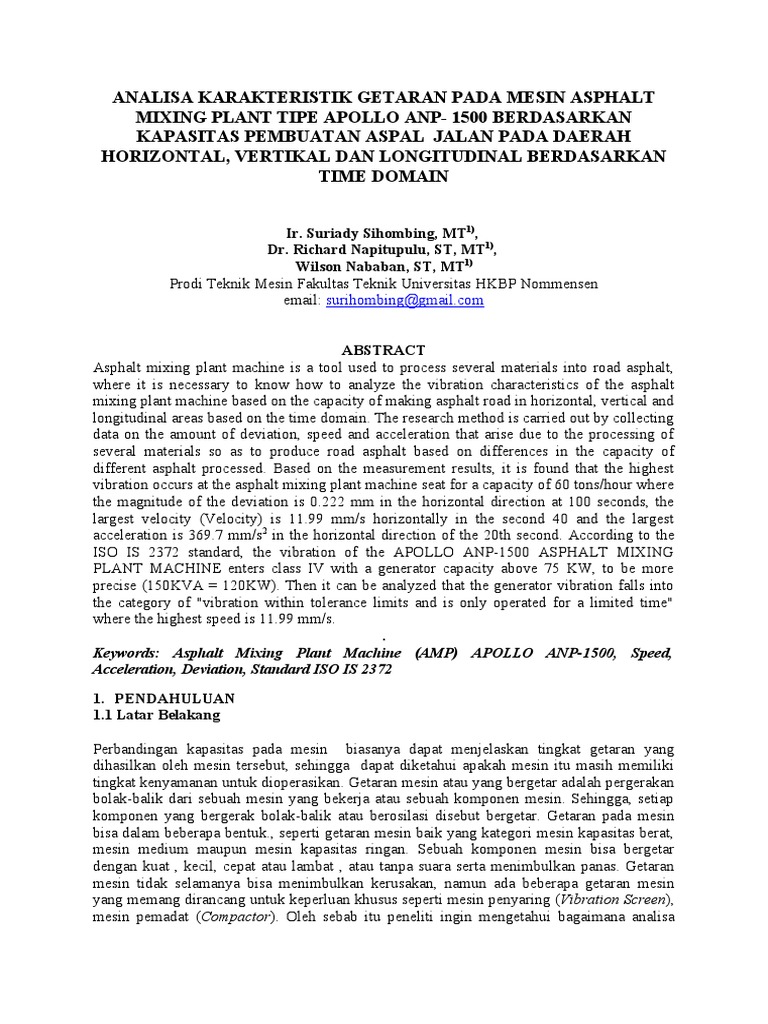 Analisa Karakteristik Getaran Pada Mesin Asphalt Mixing Plant Tipe ...