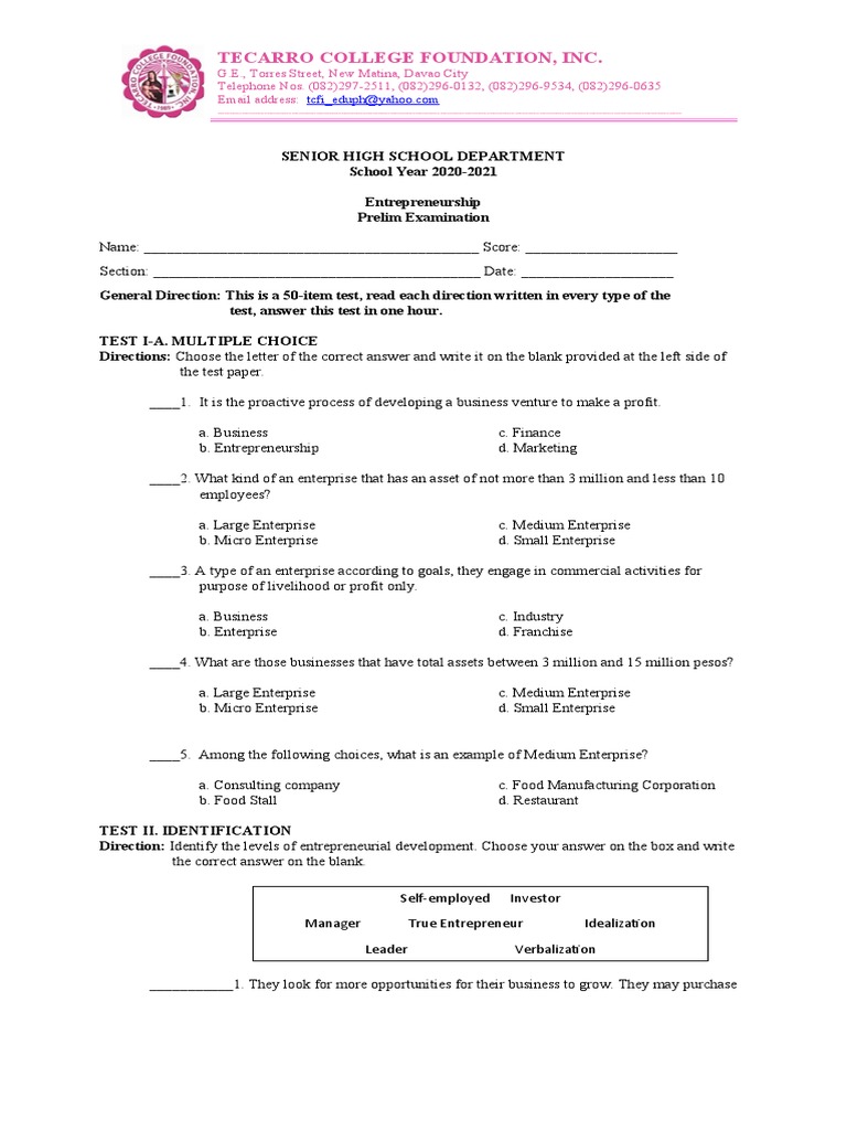 Template Midterm Examination | PDF | Entrepreneurship | Economies