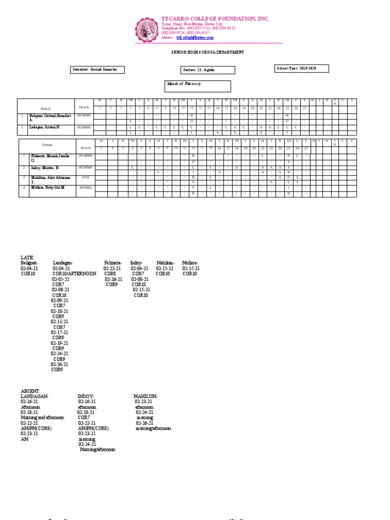 Tecarro College Foundation, Inc.: Senior High School Department | PDF