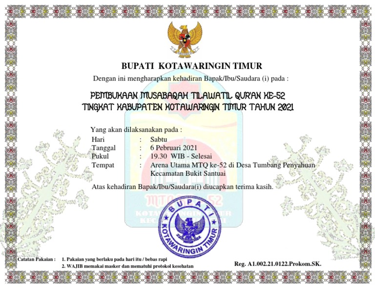 002.undangan Pembukaan MTQ 52 | PDF