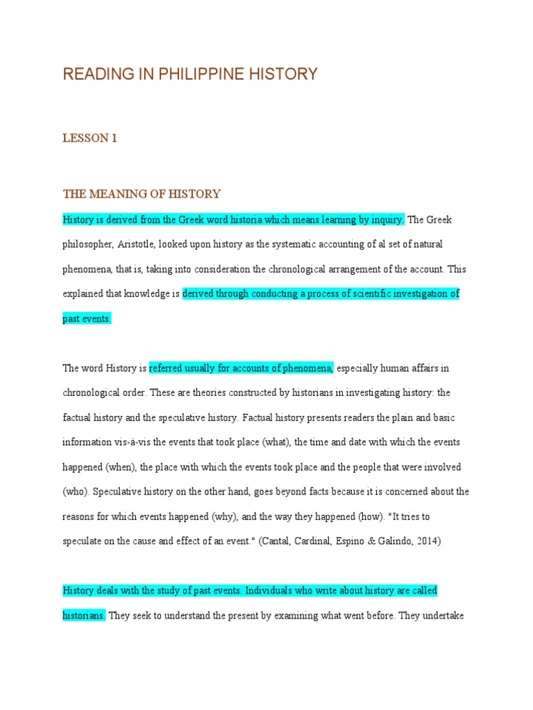 Reading in Philippine History: Lesson 1 | PDF | Historian | Narrative