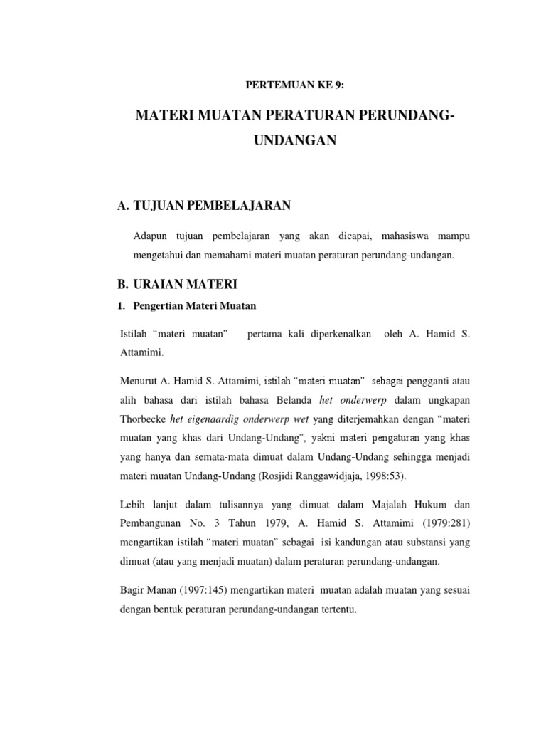 Materi Muatan Peraturan Perundang-Undangan | PDF