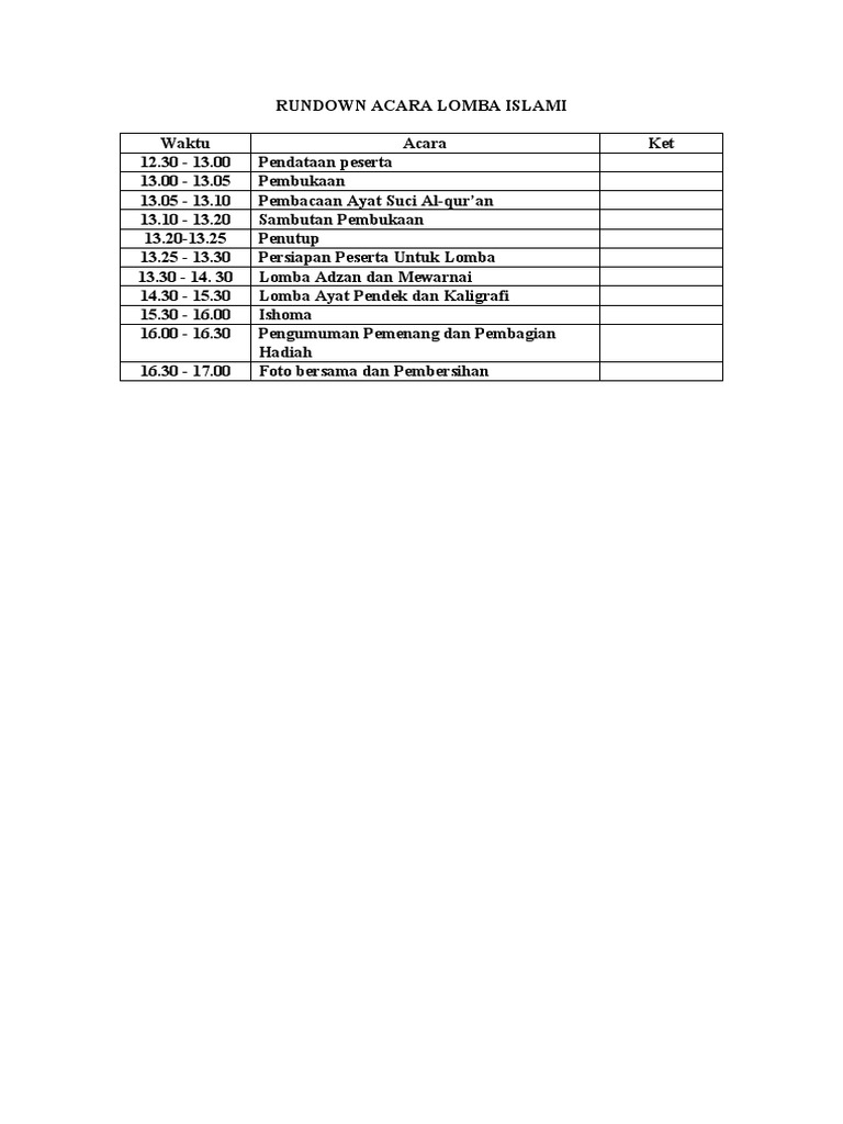 Rundown Acara Lomba Islami | PDF