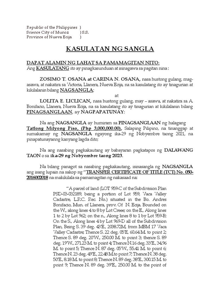 Kasulatan NG Sangla NG Lupa | PDF