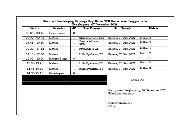 Contoh Jadwal Pelatihan | PDF