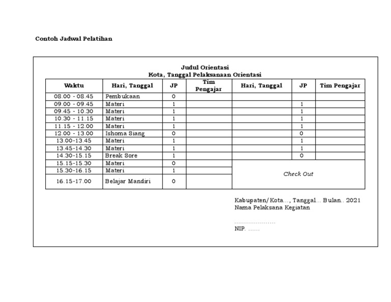 Contoh Jadwal Pelatihan | PDF