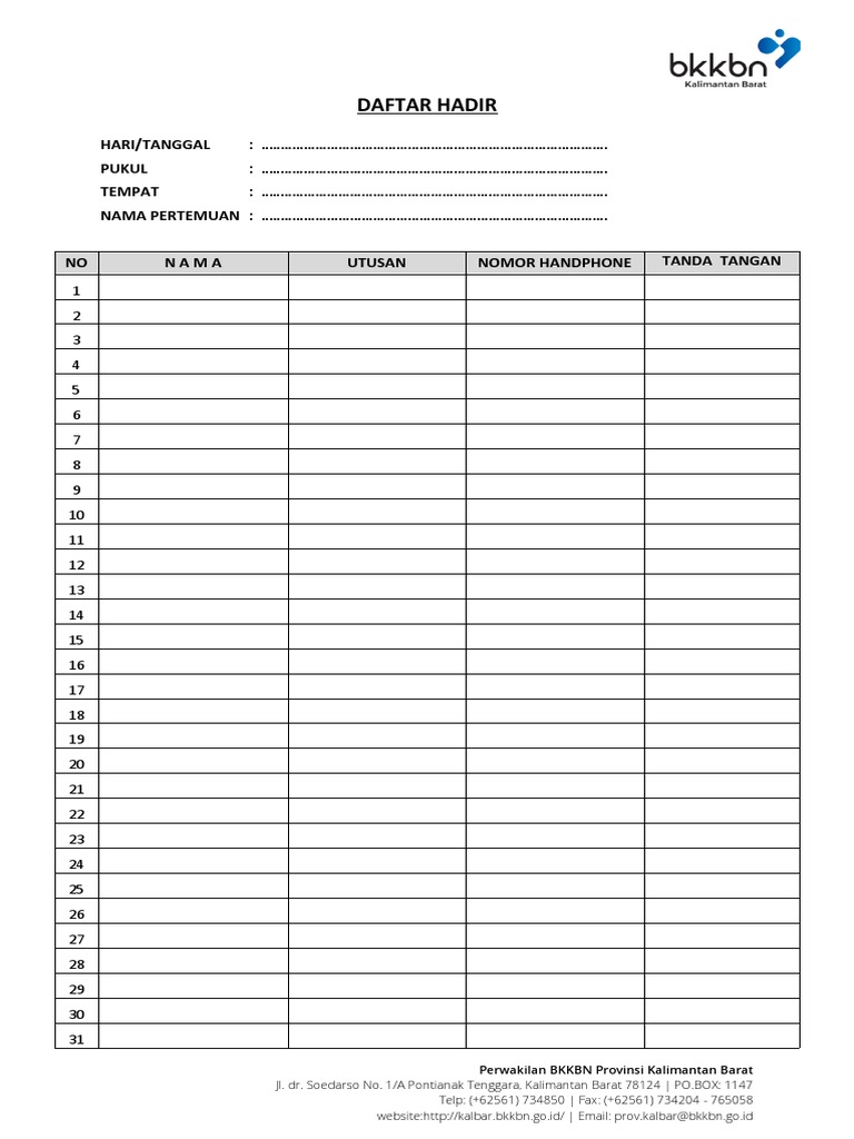 Daftar Hadir Absen TPK Kader 2021 | PDF