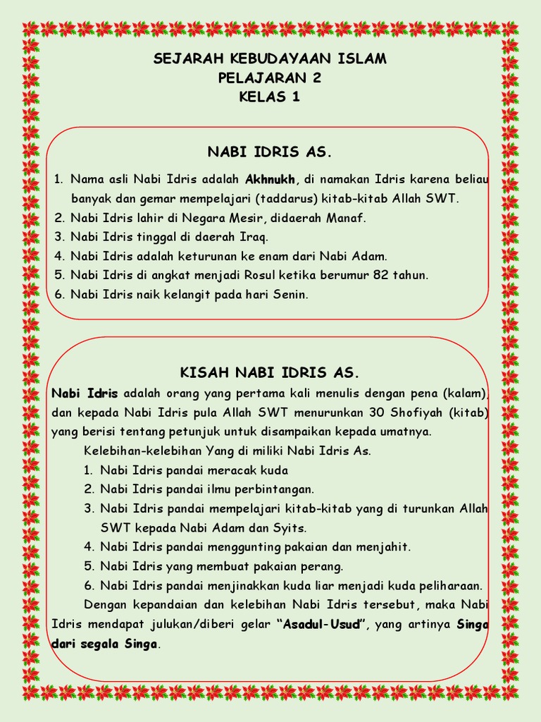 Rangkuman Materi Nabi Idris - Kelas 1 | PDF