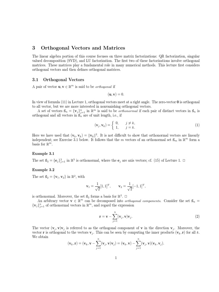 3 Orthogonal Vectors and Matrices | PDF | Matrix (Mathematics) | Euclidean Vector