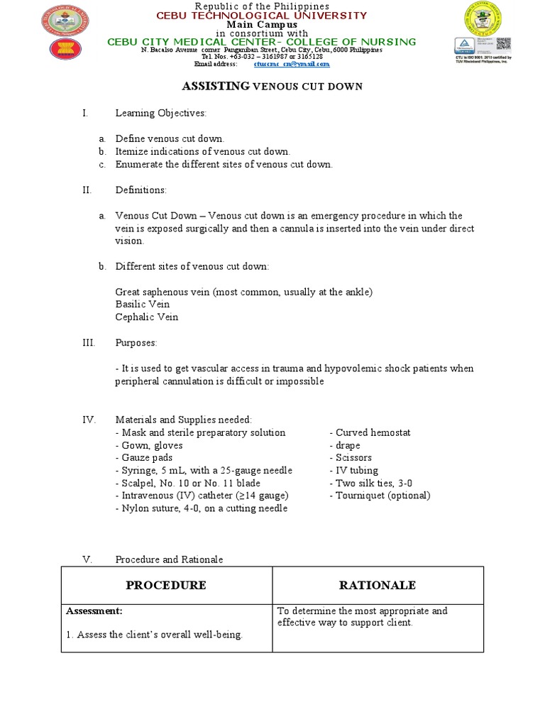 Assisting: Venous Cut Down | PDF | Intravenous Therapy | Clinical Medicine